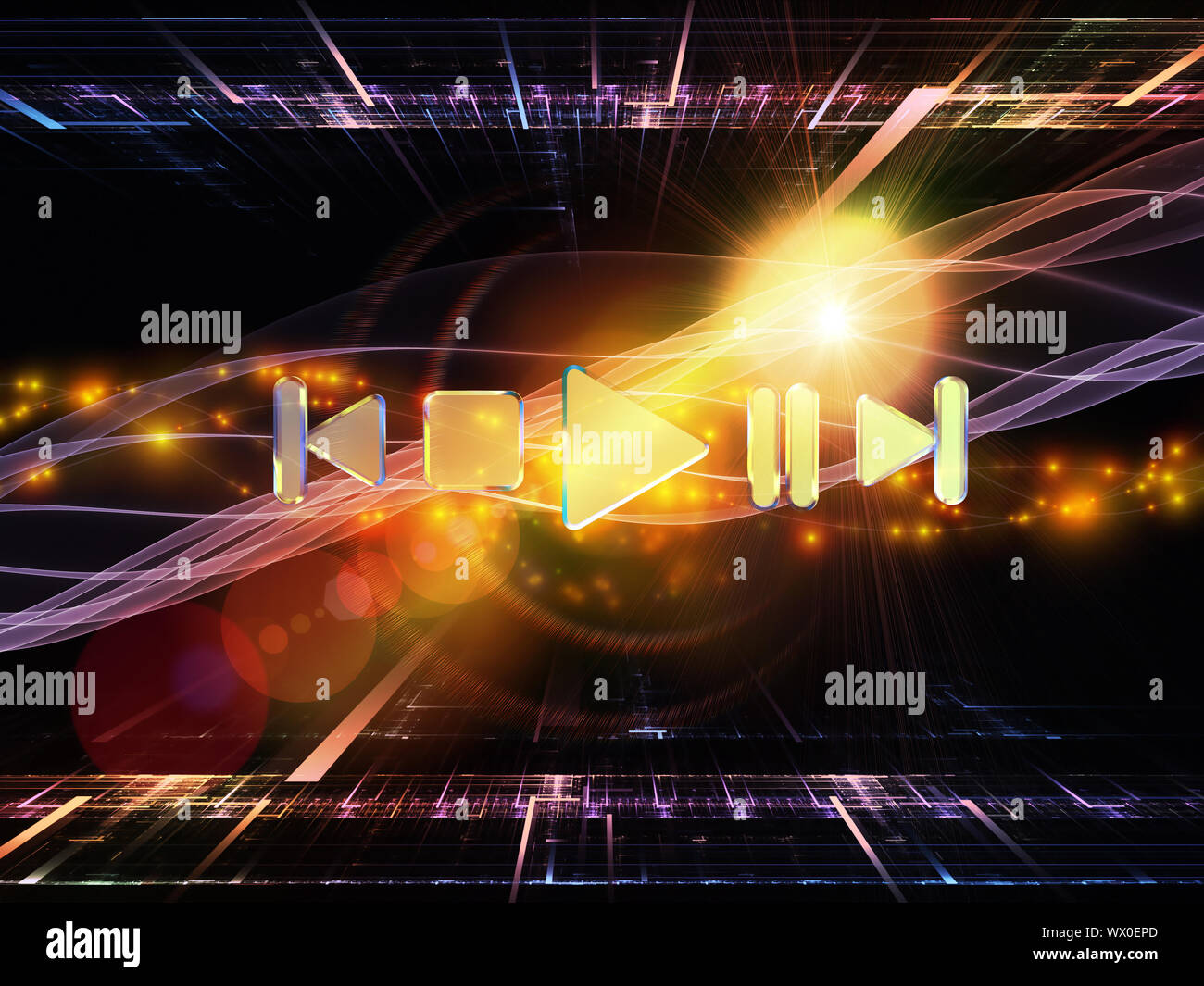 Abstract design made of player controls, perspective fractal grids ...