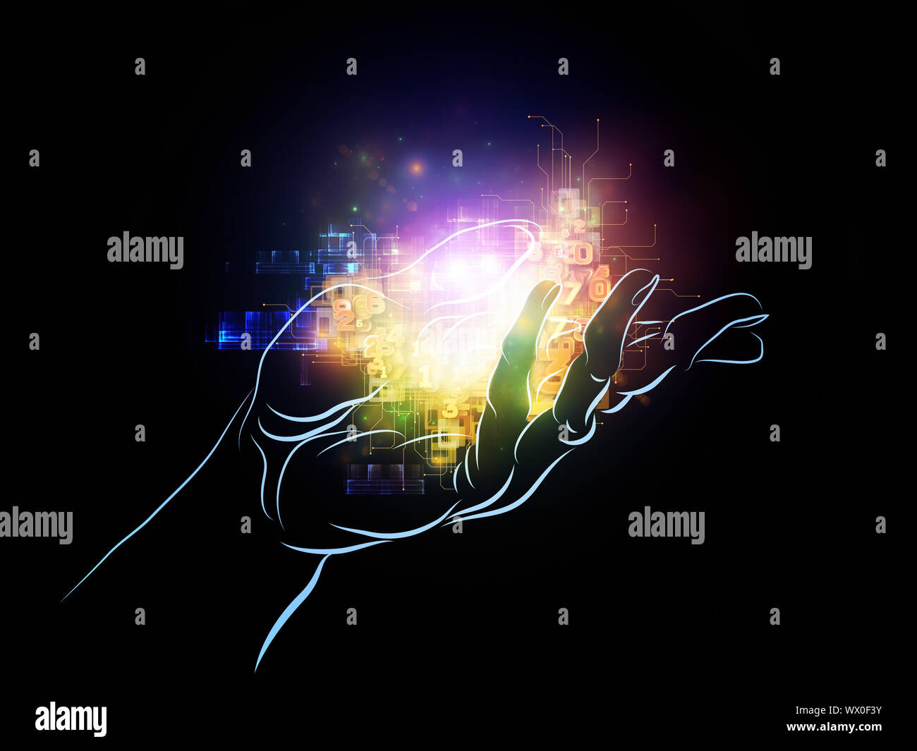 Composition of human hand and technological elements to serve as a ...