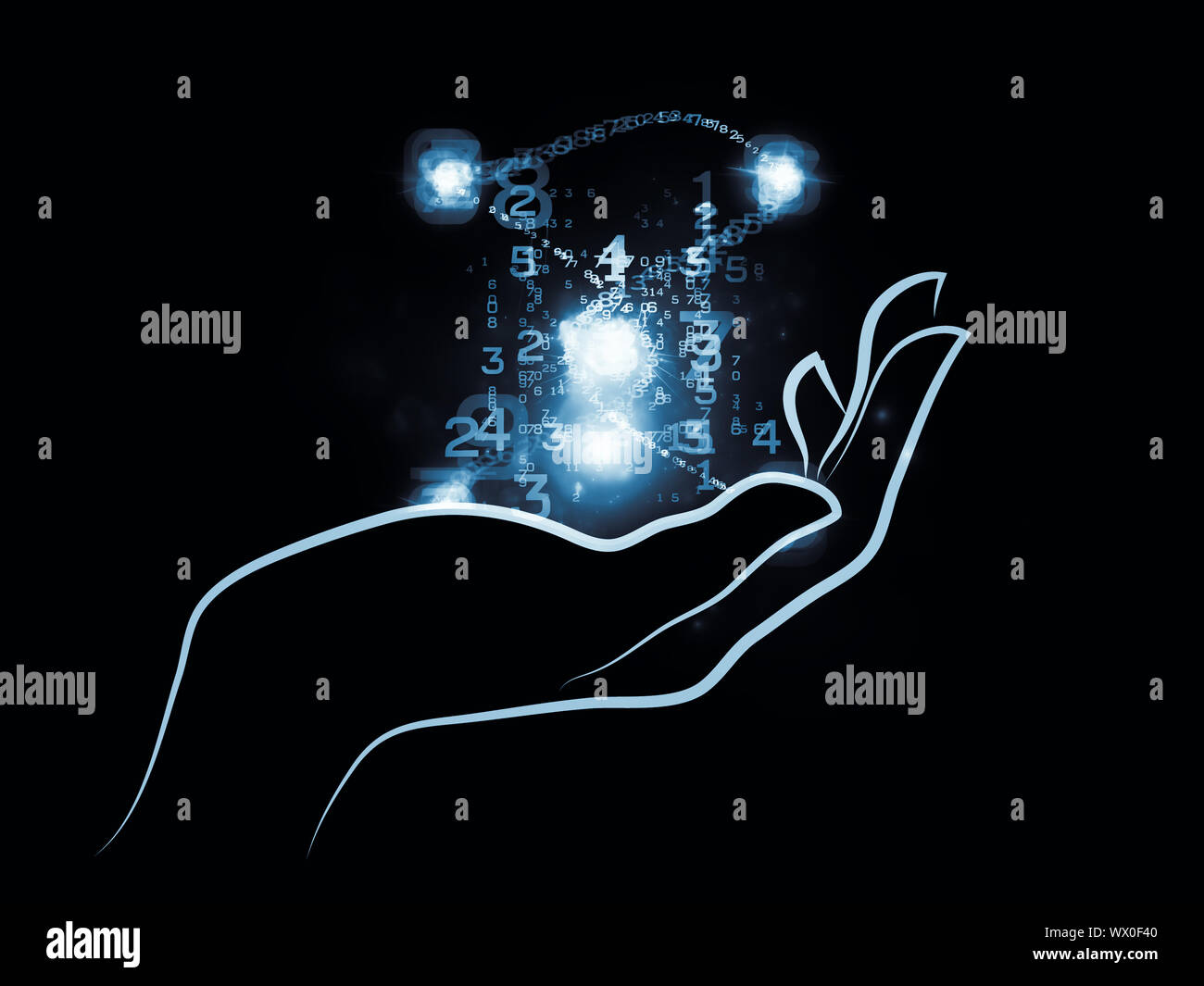 Abstract composition of human hand and technological elements suitable ...