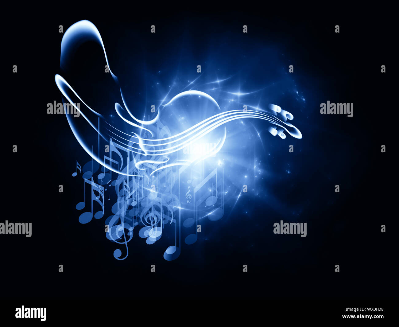 Visually pleasing composition of violin graphic, musical notes and ...