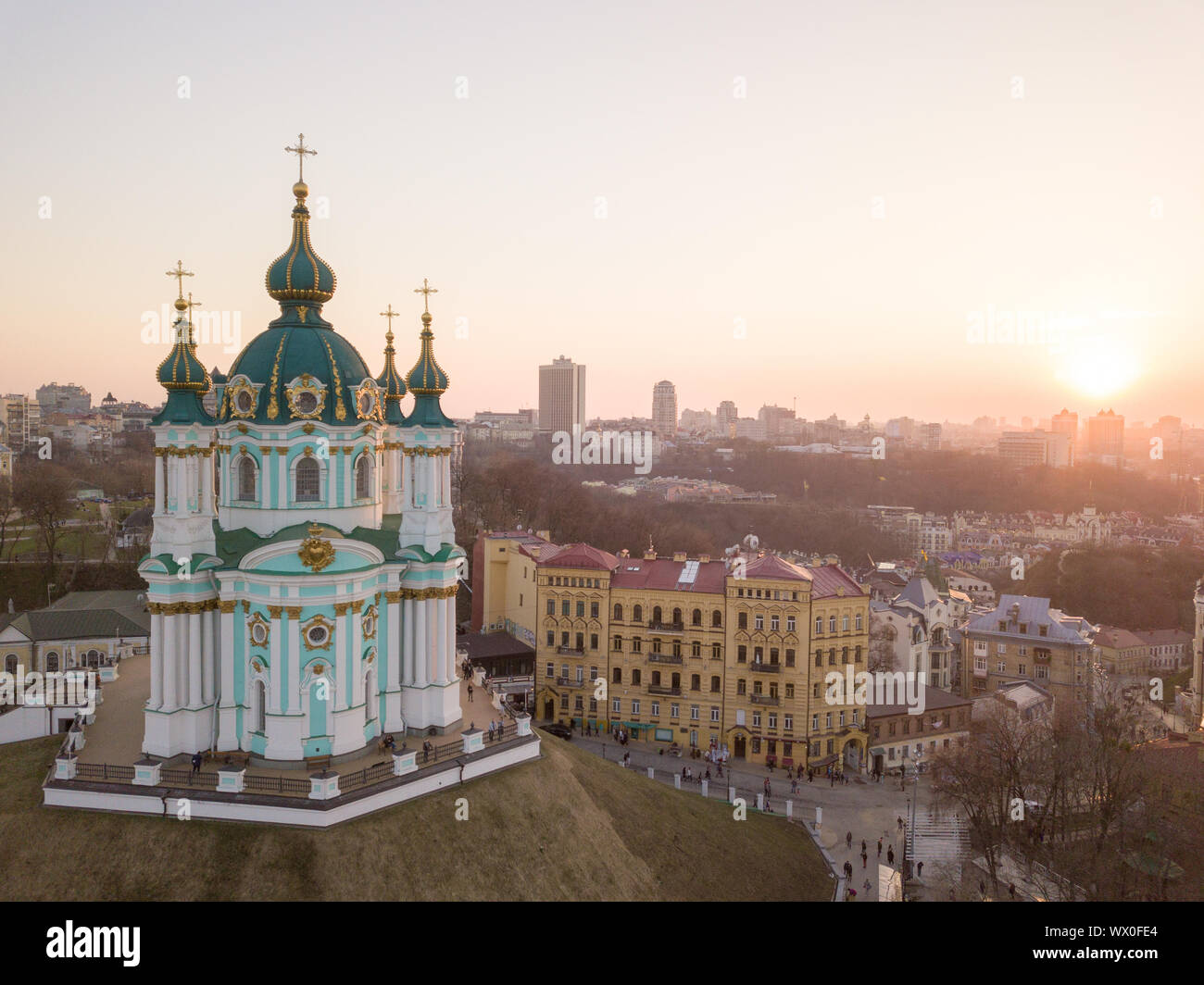 View of St. Andrew's Church and the historical Podol part of the city ...