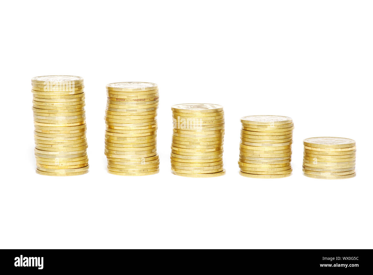 towers of coins isolated on a whiteness Stock Photo - Alamy