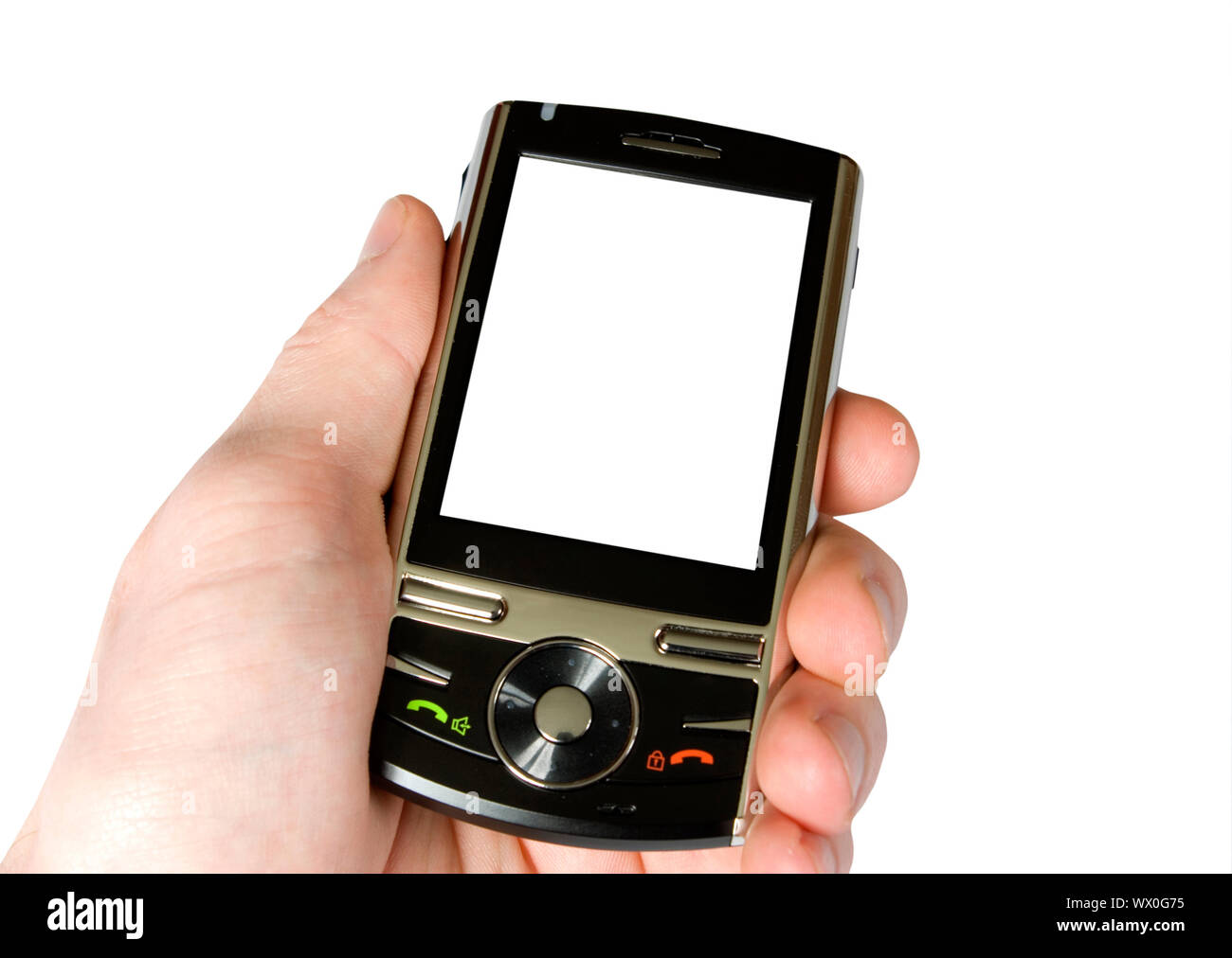 hands with communicator isolated over white background Stock Photo - Alamy