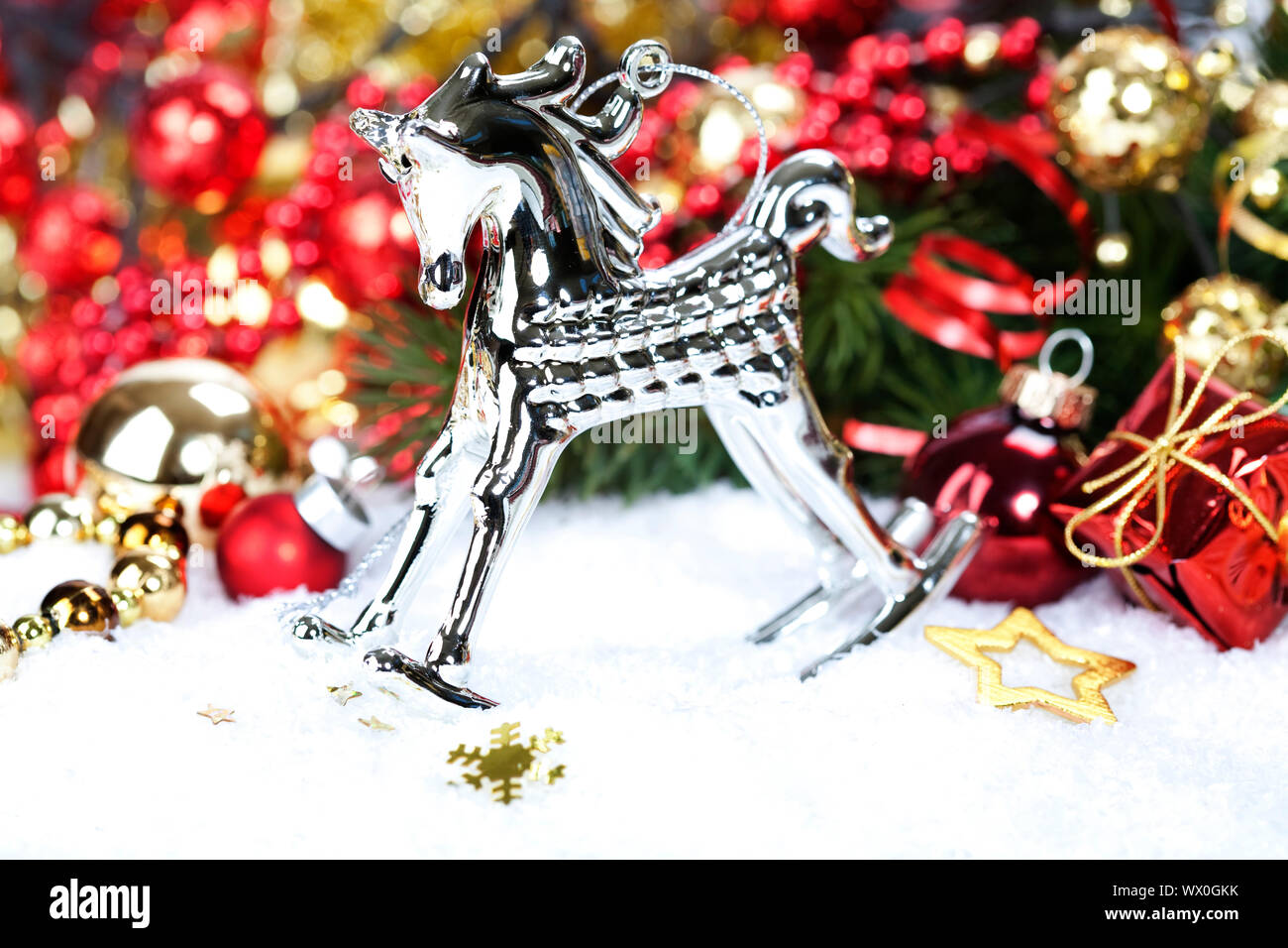Christmas composition with The rocking-horse Stock Photo - Alamy