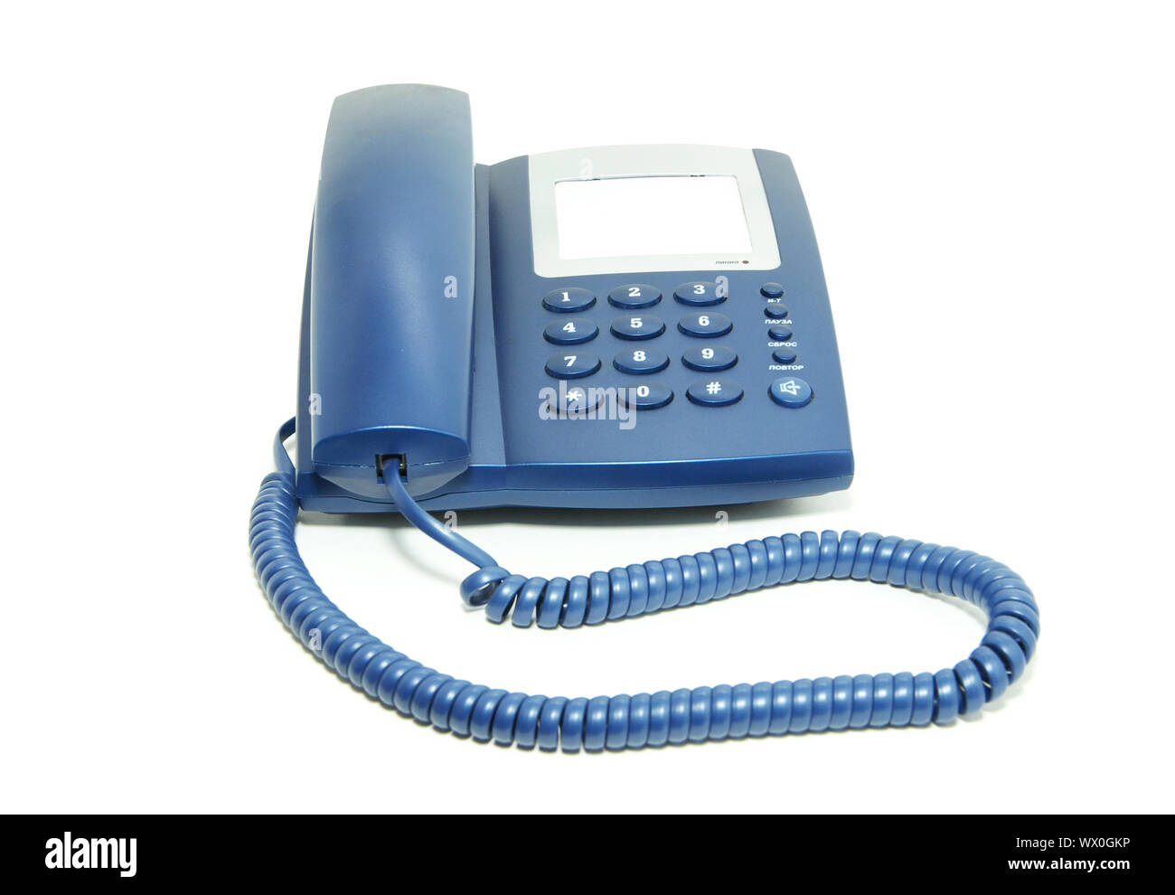 blue office telephone on a white background Stock Photo - Alamy