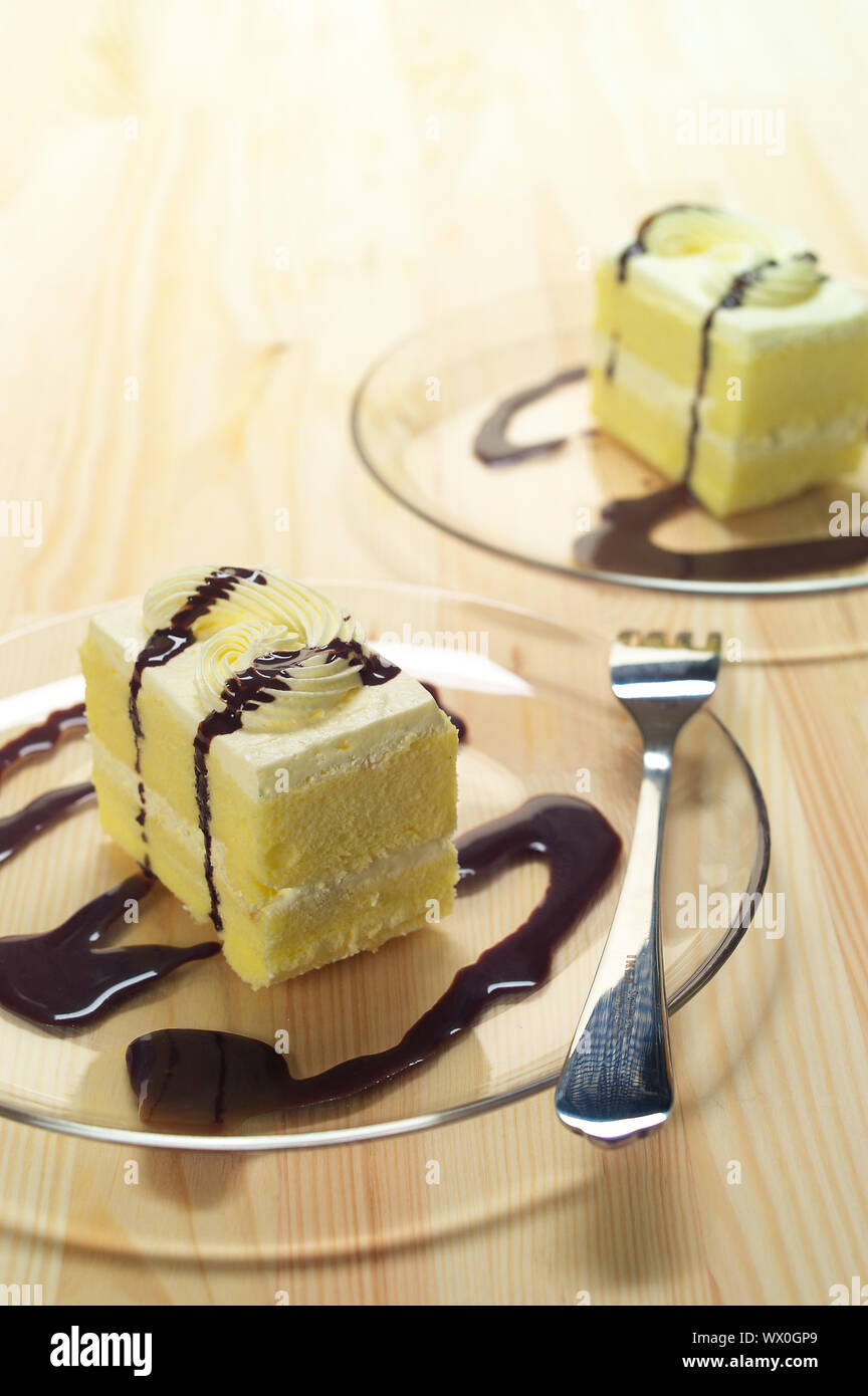 fresh cream cake closeup with chocolate sauce topping Stock Photo - Alamy