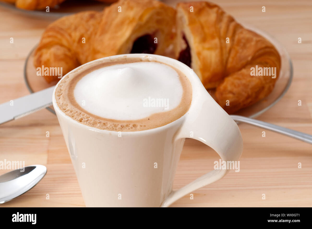 fresh croissant french brioche and coffee typical traditional Italian ...