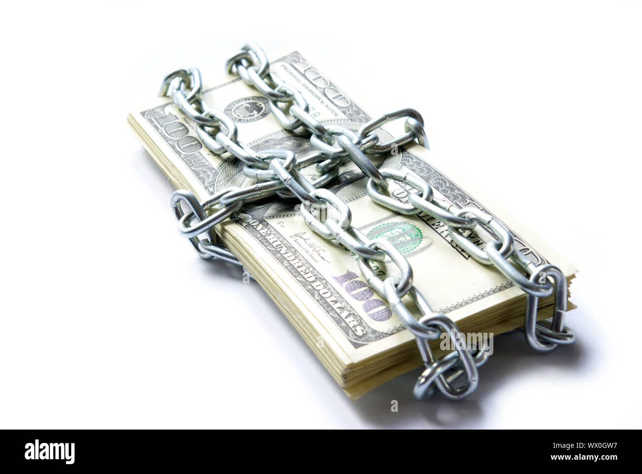 Dollars locked a chain on a white background Stock Photo - Alamy
