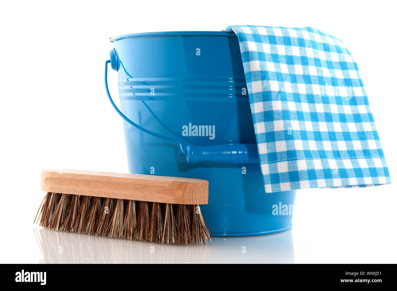 Cleaning with blue bucket and natural brush Stock Photo - Alamy