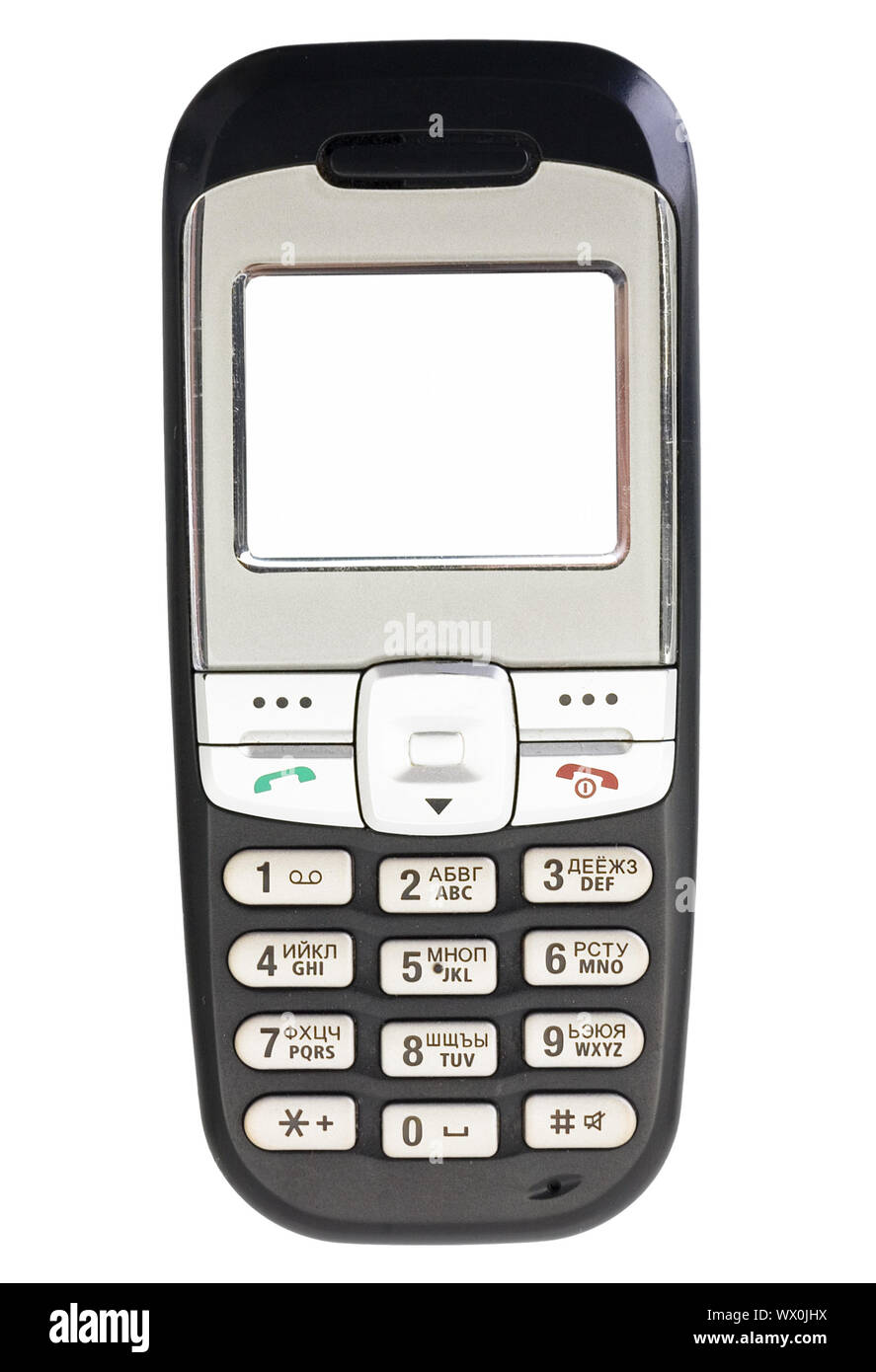 Mobile phone in a black shell on a white background Stock Photo - Alamy