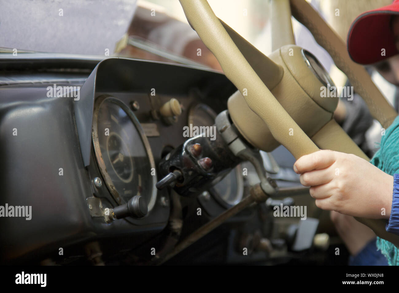 cabin control old vintage bus close up Stock Photo - Alamy