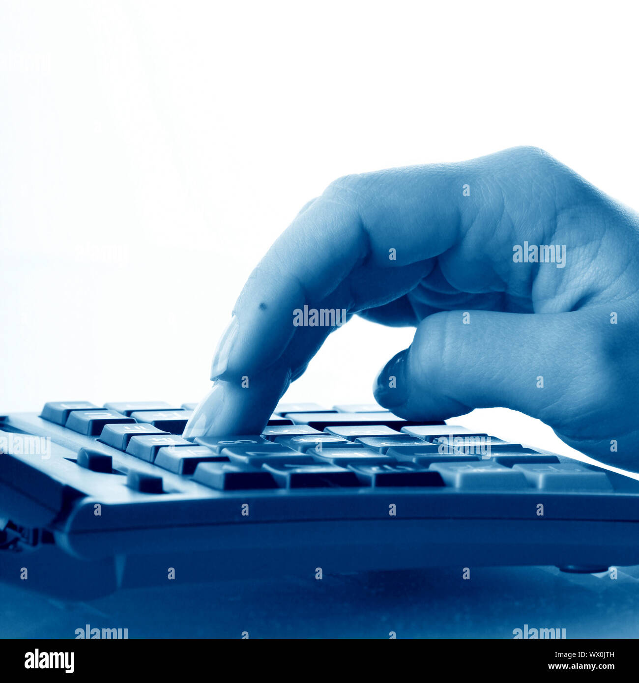girl hand calculate on white background Stock Photo - Alamy