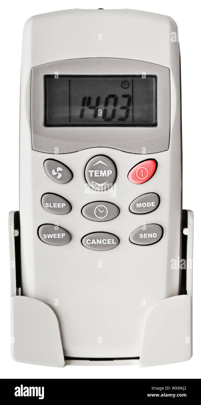 Remote control for household air-conditioner isolated on white ...