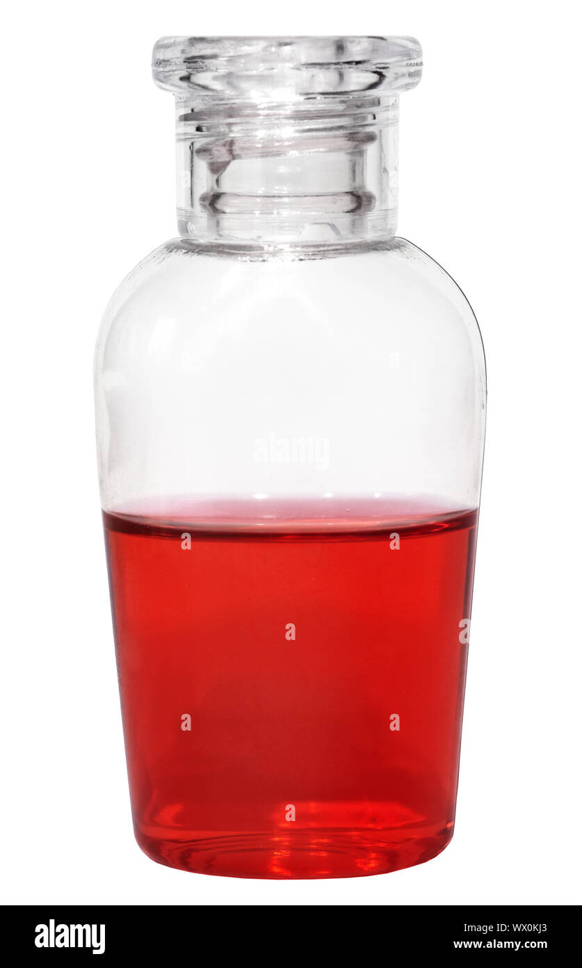 Small vial of red liquid isolated on white background Stock Photo - Alamy