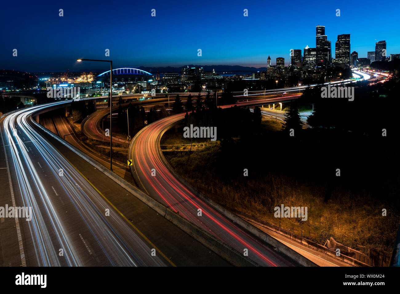 Highways and skyline, Seattle, Washington State, United States of ...