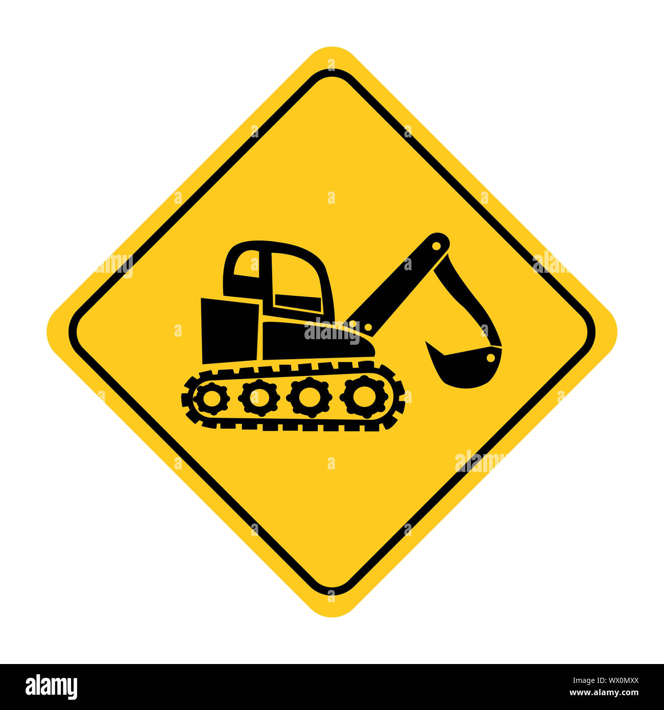 Excavator Road sign Stock Photo - Alamy