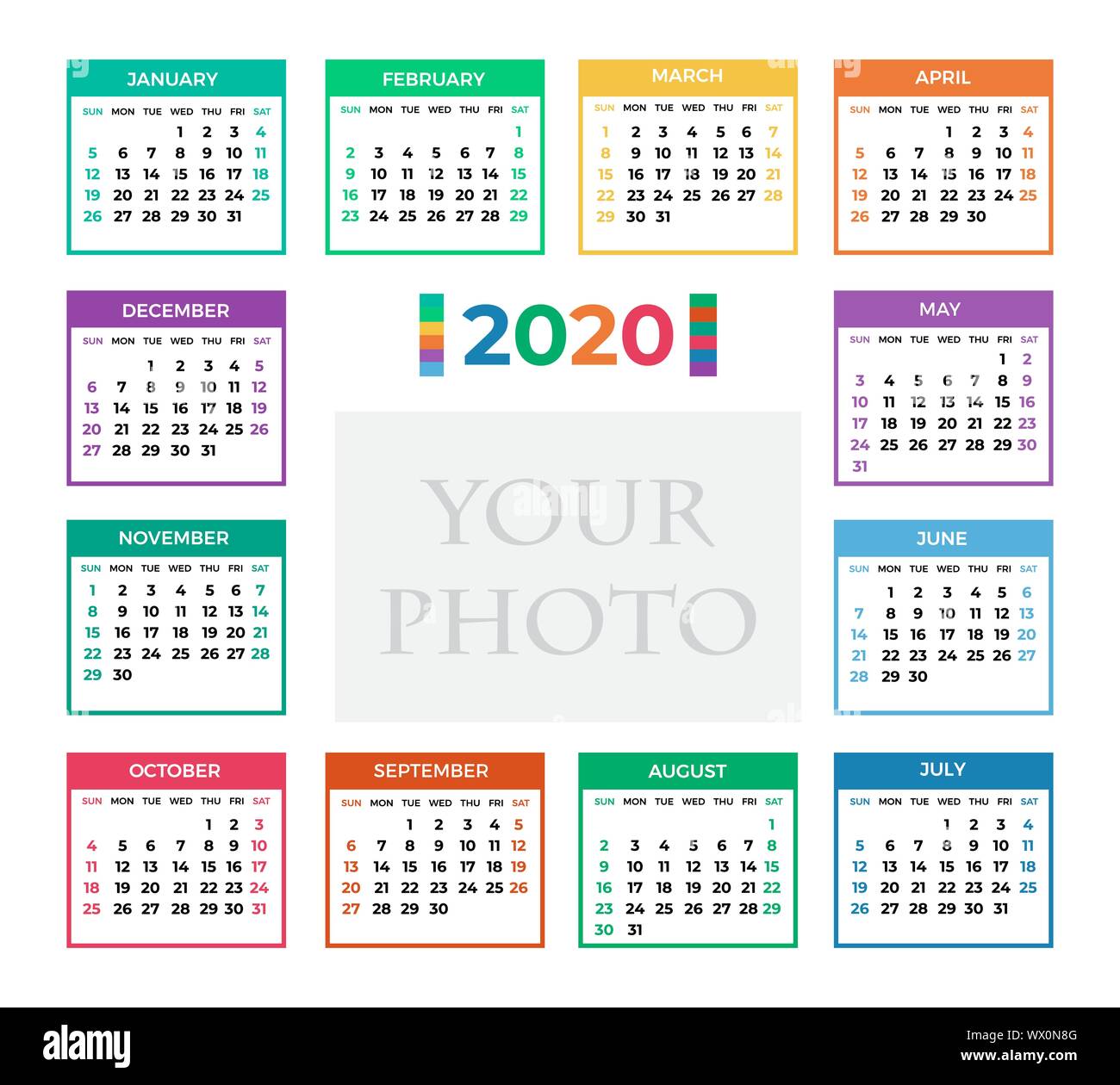 Calendar for 2020 on white background Stock Vector Image & Art - Alamy