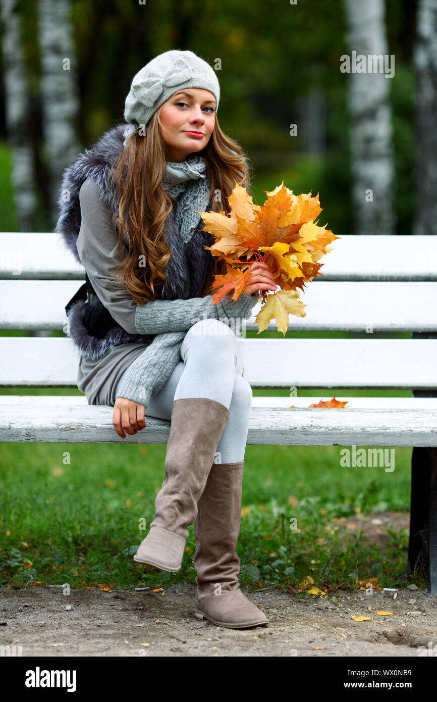 autumn woman portret in park Stock Photo - Alamy