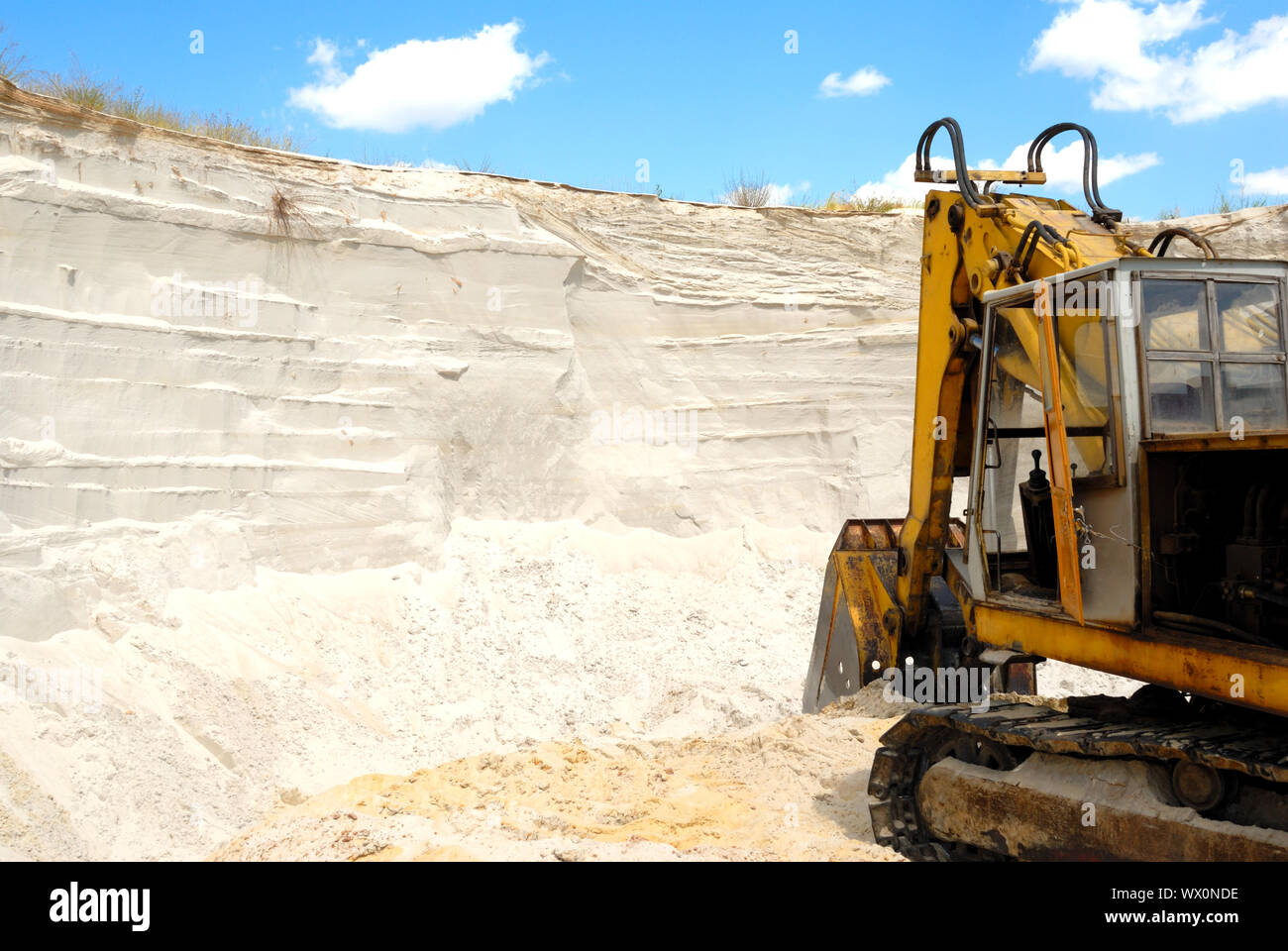 Old yellow dredge in sandy to career Stock Photo - Alamy