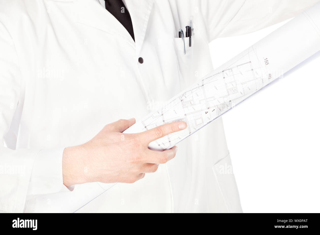 building plans in a hand of an architect, isolated on white Stock Photo ...