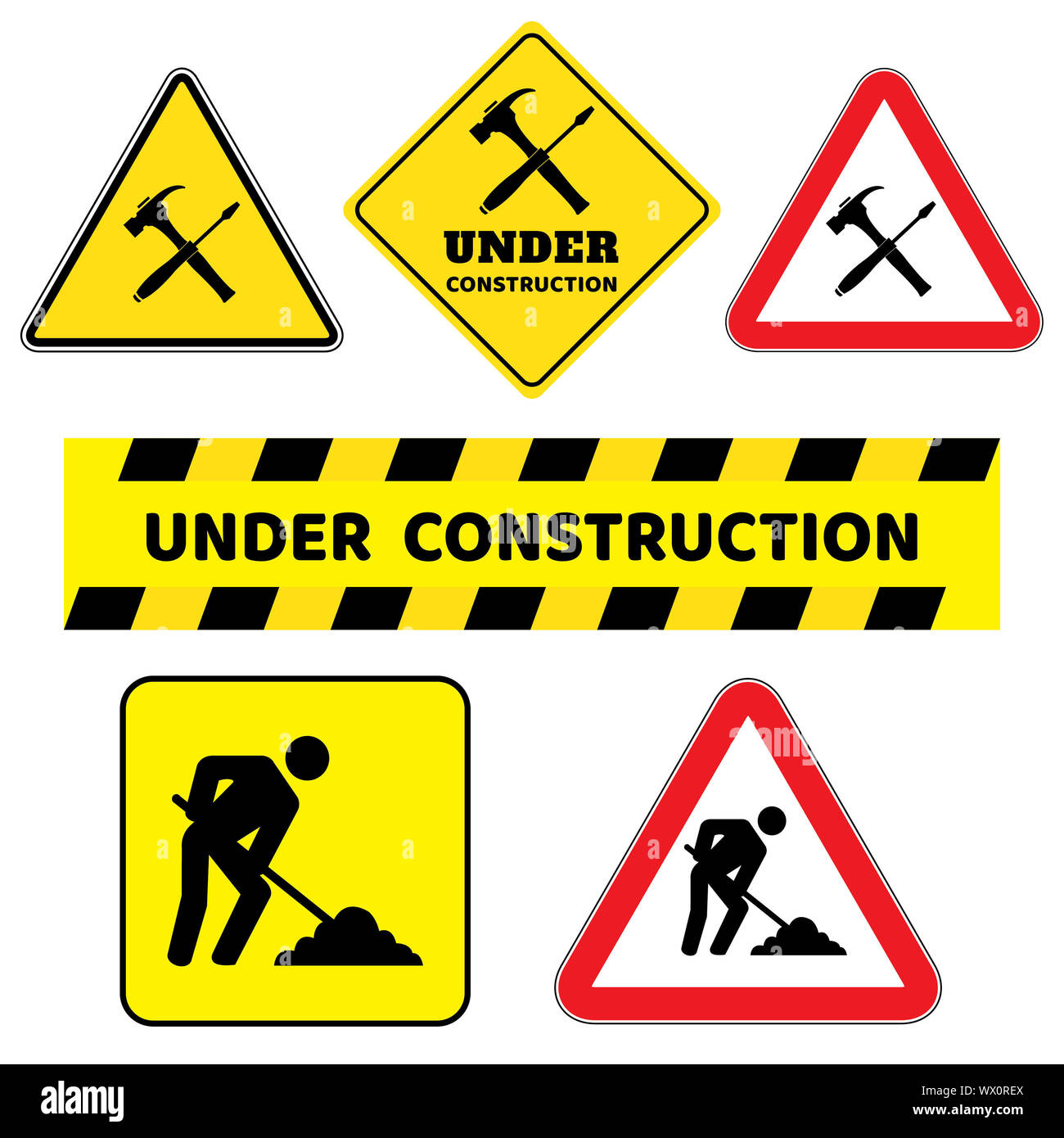 Under construction sign collection.Six construction sign drawing by ...