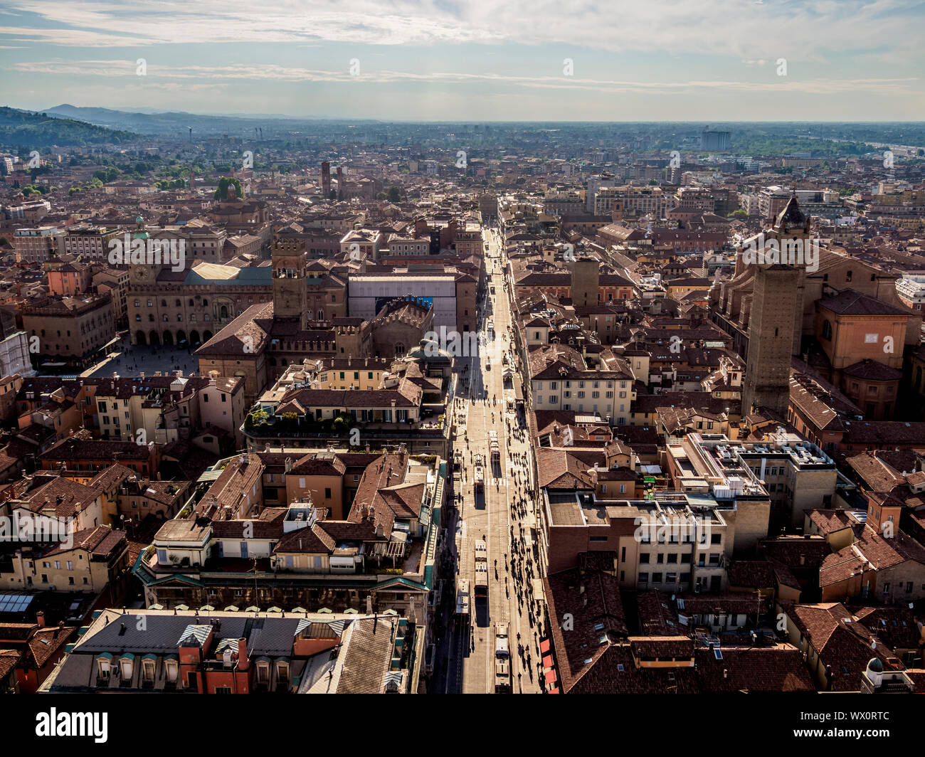 Via Rizzoli, elevated view from the Asinelli Tower, Bologna, Emilia ...