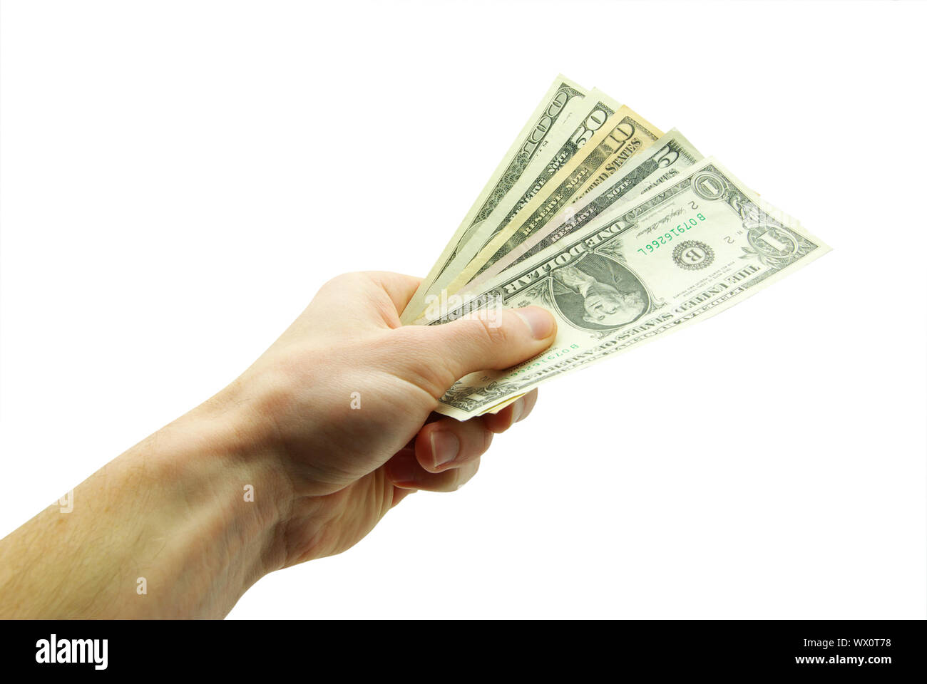 Hand with money isolated on white background Stock Photo - Alamy