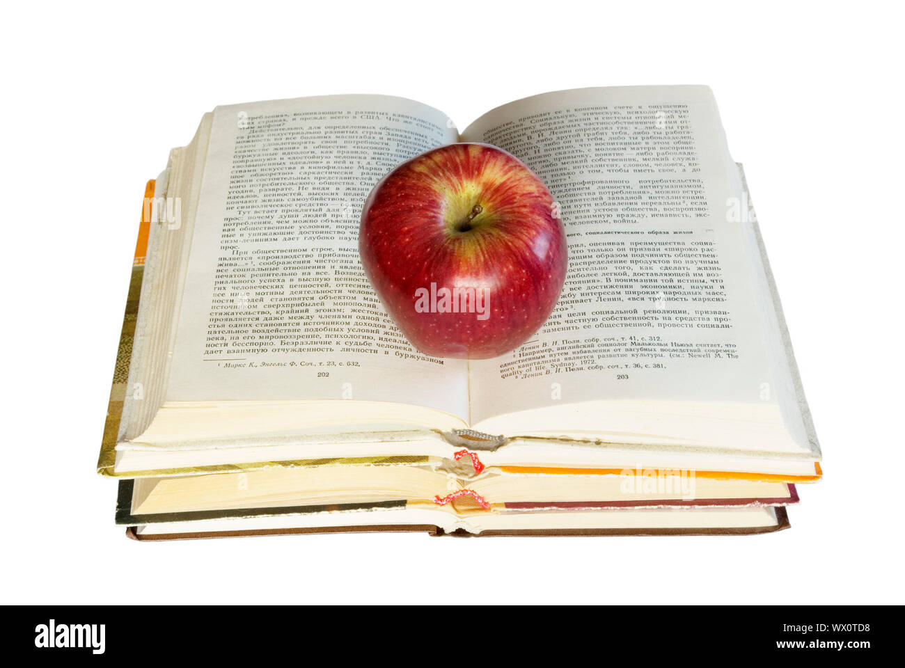 Red apple and stack of books for school Stock Photo - Alamy