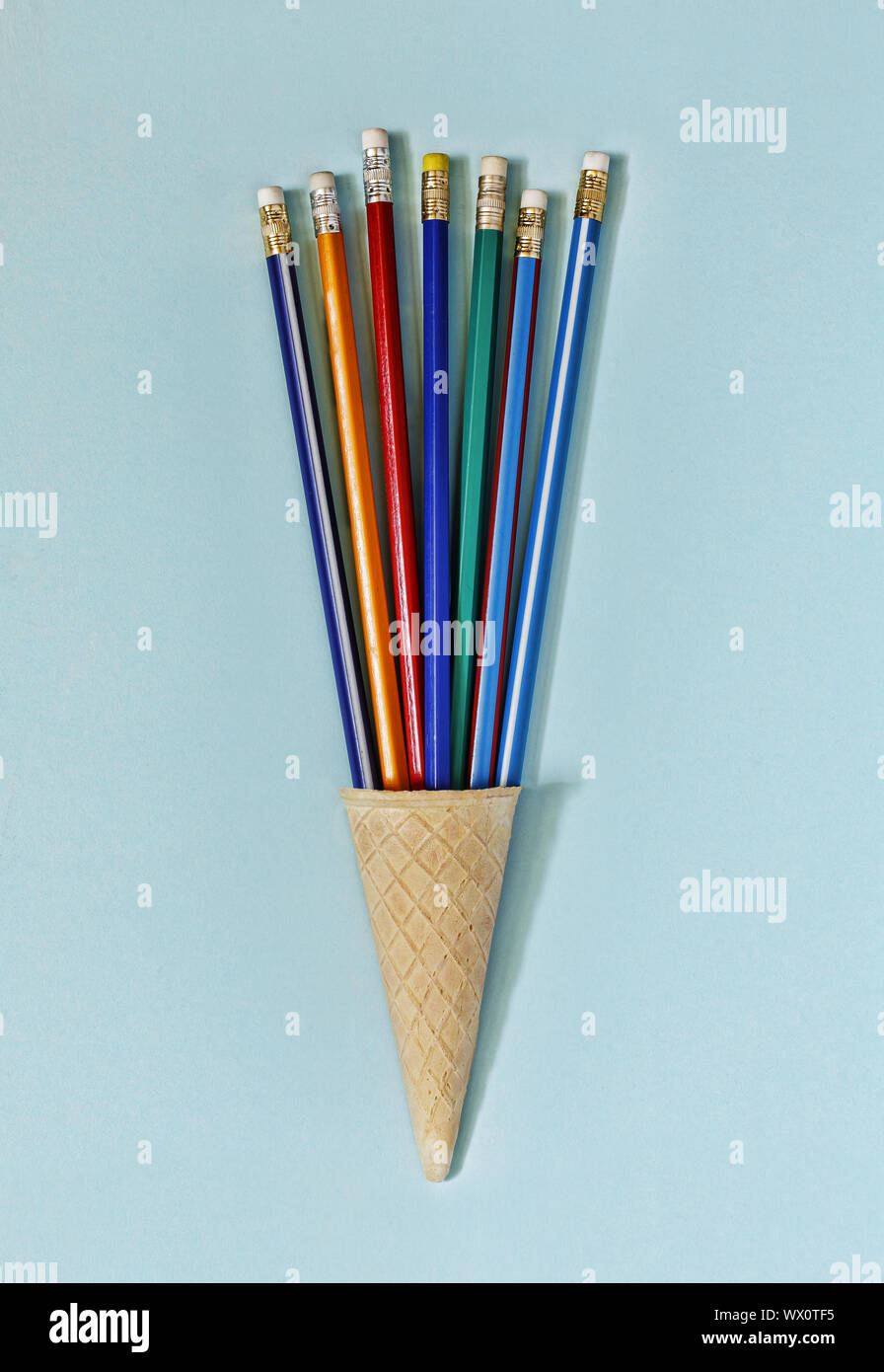 minimalism. Ice cream cone, art, colorful pencils,fun, business concept ...