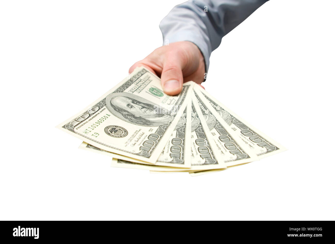 Money in hands isolated on white Stock Photo - Alamy