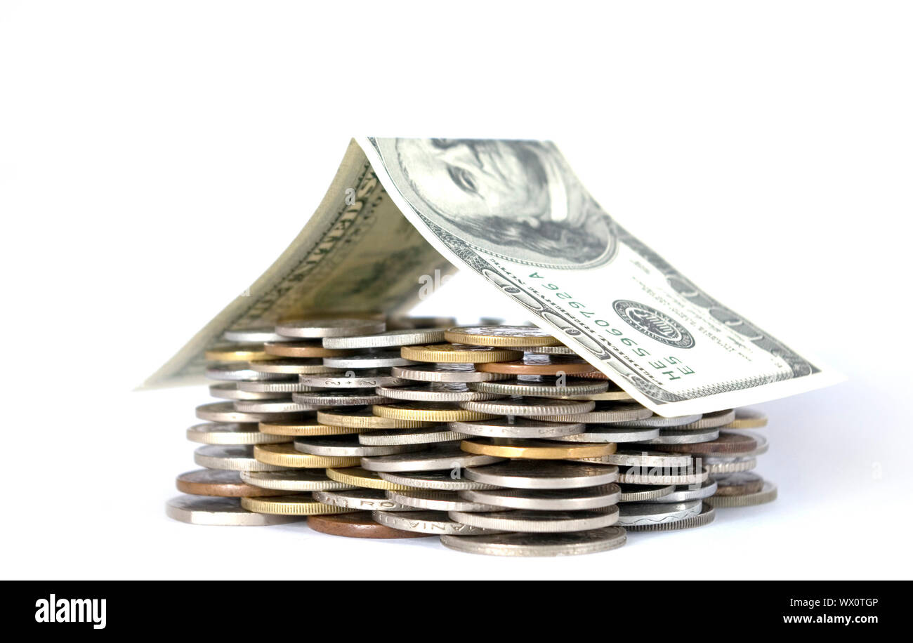 House made of coins and dollar banknote Stock Photo - Alamy