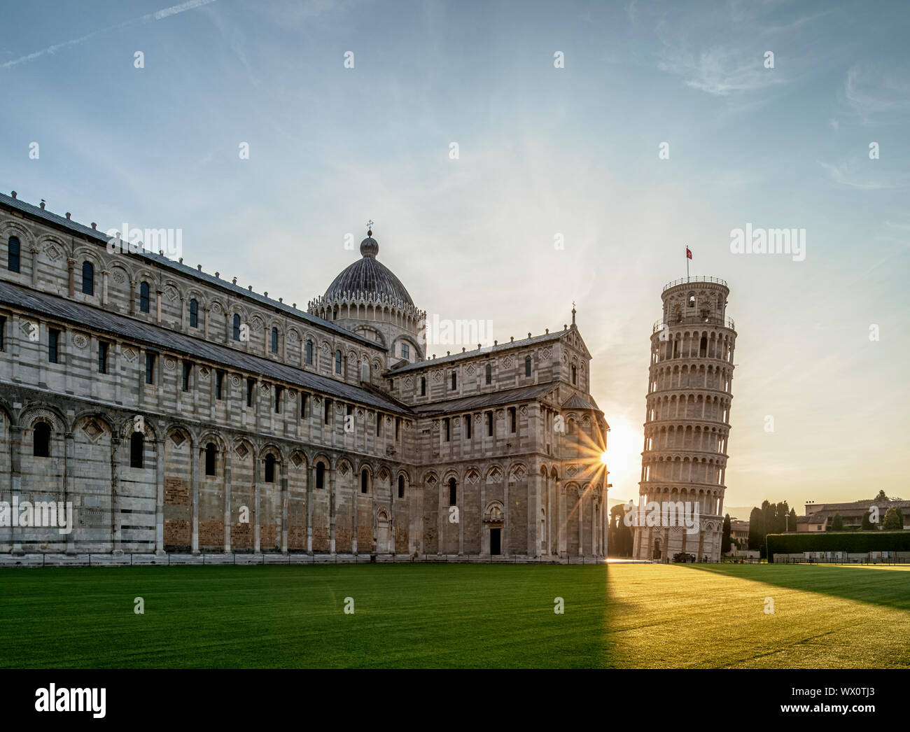 Cathedral and Leaning Tower at sunrise, Piazza dei Miracoli, UNESCO ...