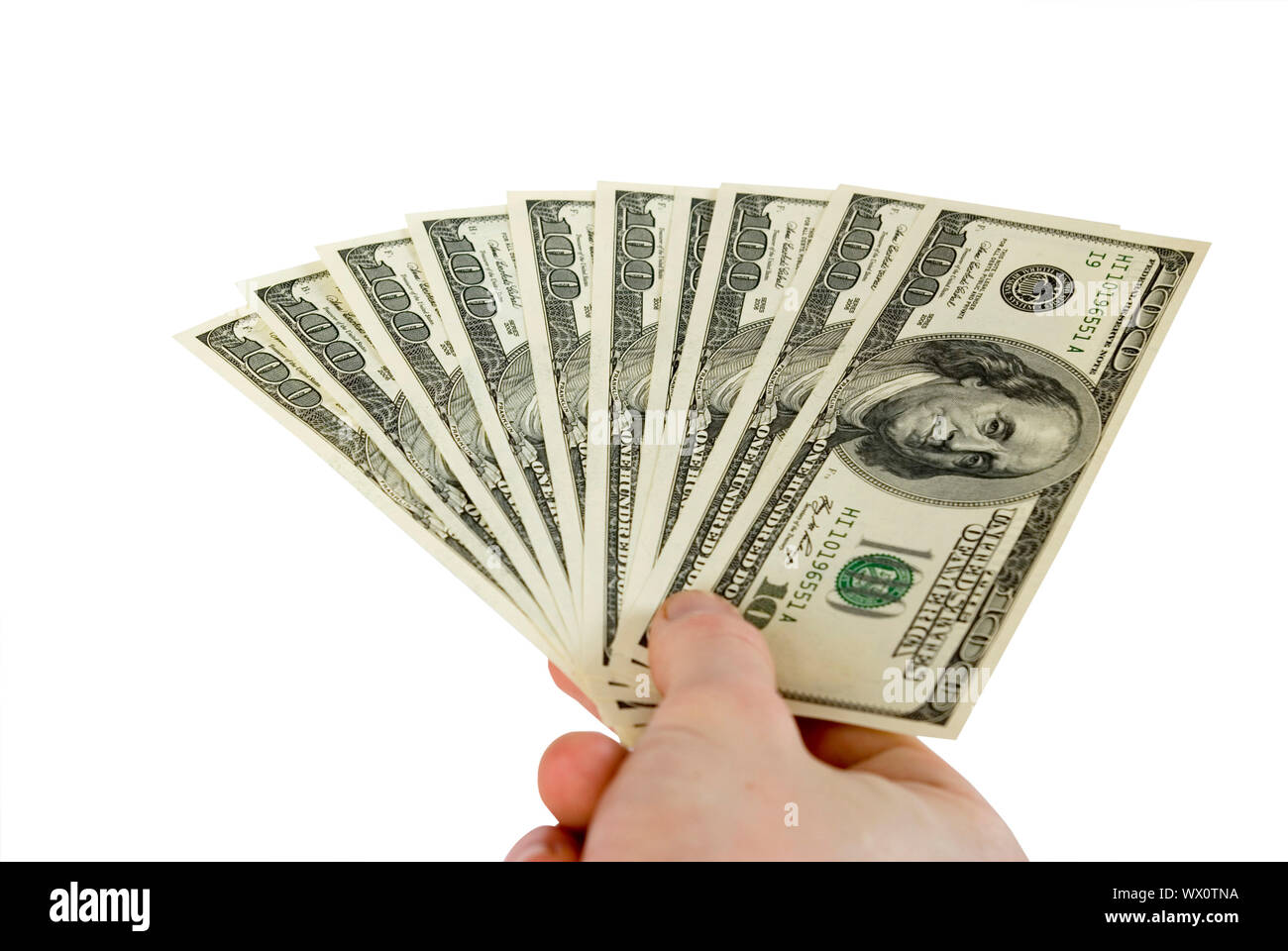 Money in hands isolated on white Stock Photo - Alamy