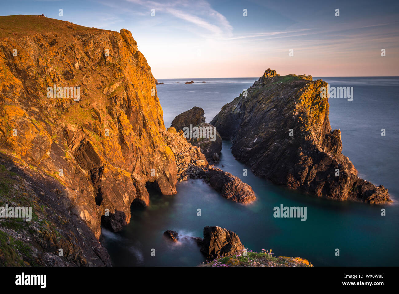 Kynance Cove in late evening, Lizard National Nature Reserve, Lizard ...