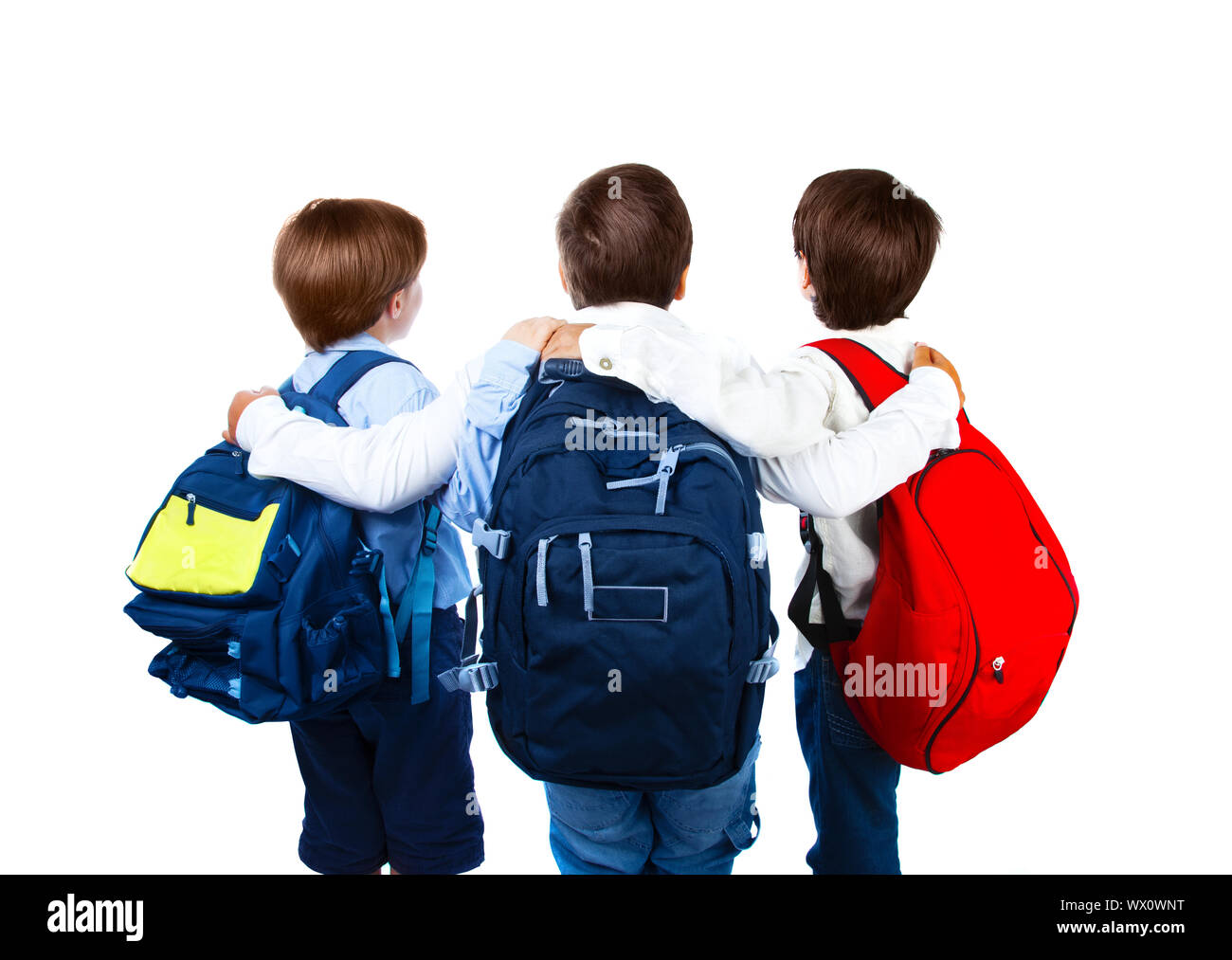 Three schoolboys isolated on white background Stock Photo - Alamy