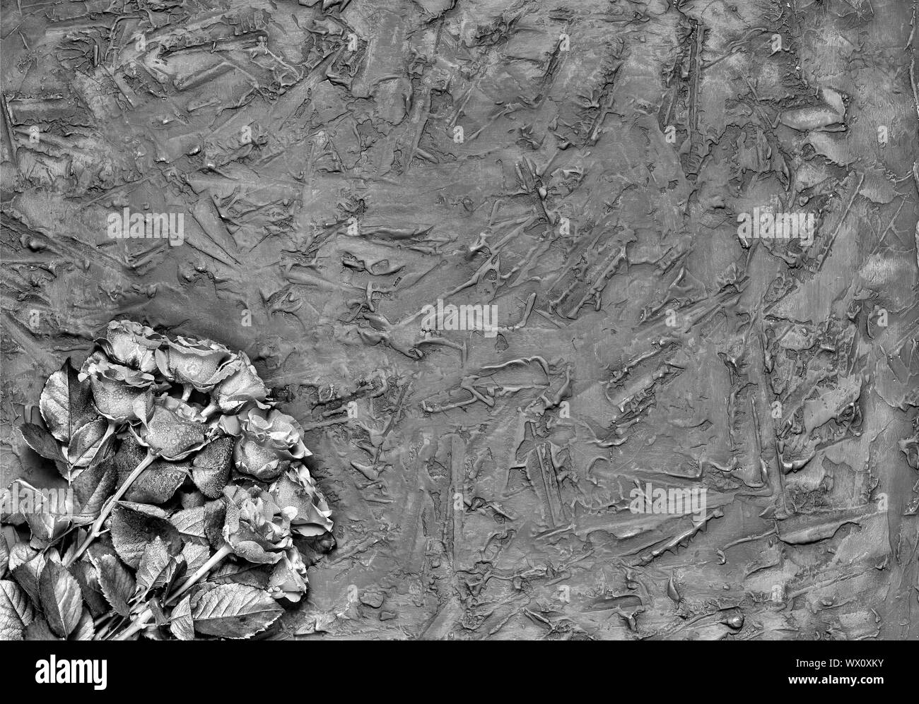 black and white. Beautiful roses, stone background. Valentine's Day ...