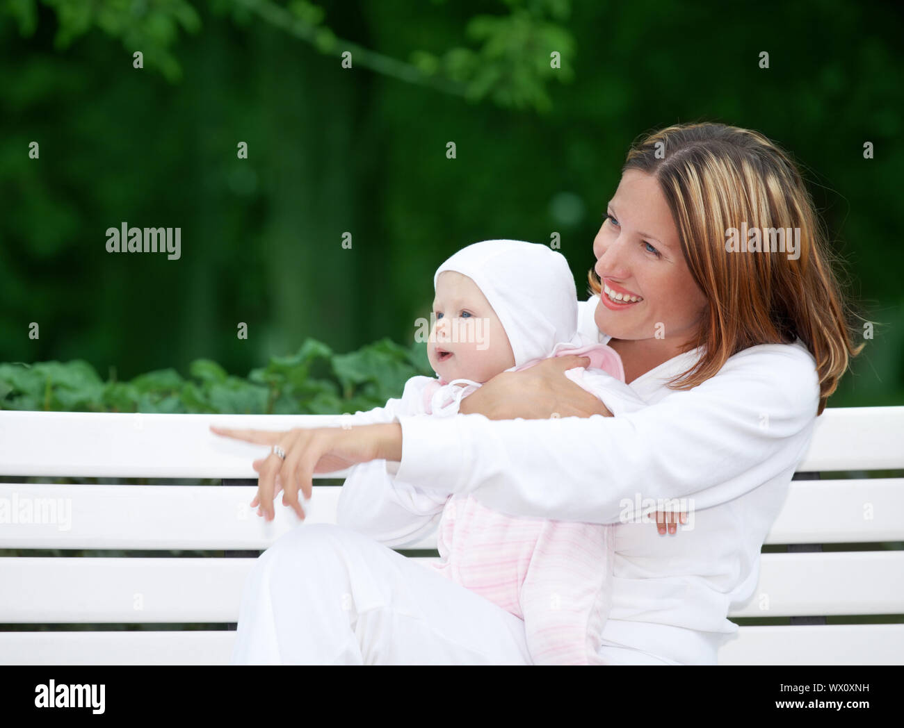 outdoor picture of happy mother with baby (focus on faces Stock Photo ...