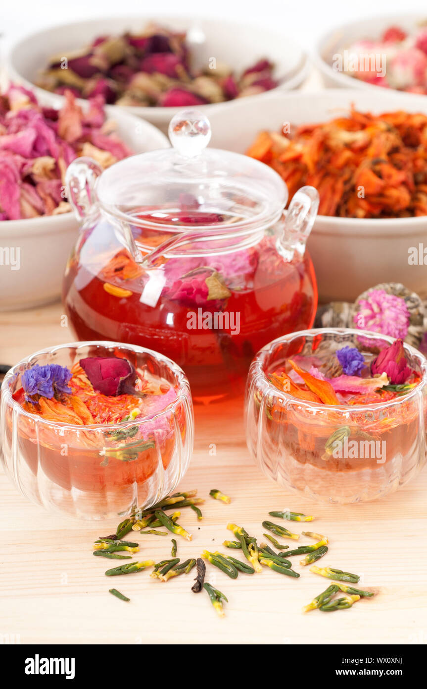 Herbal natural floral tea infusion with dry flowers ingredients Stock ...