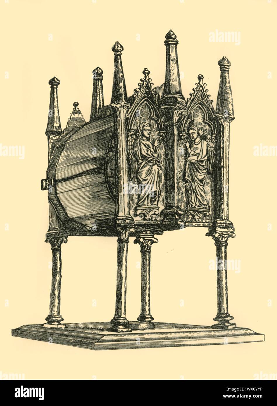 Reliquary, 14th century, (1881). Etching of a medieval reliquary (a ...
