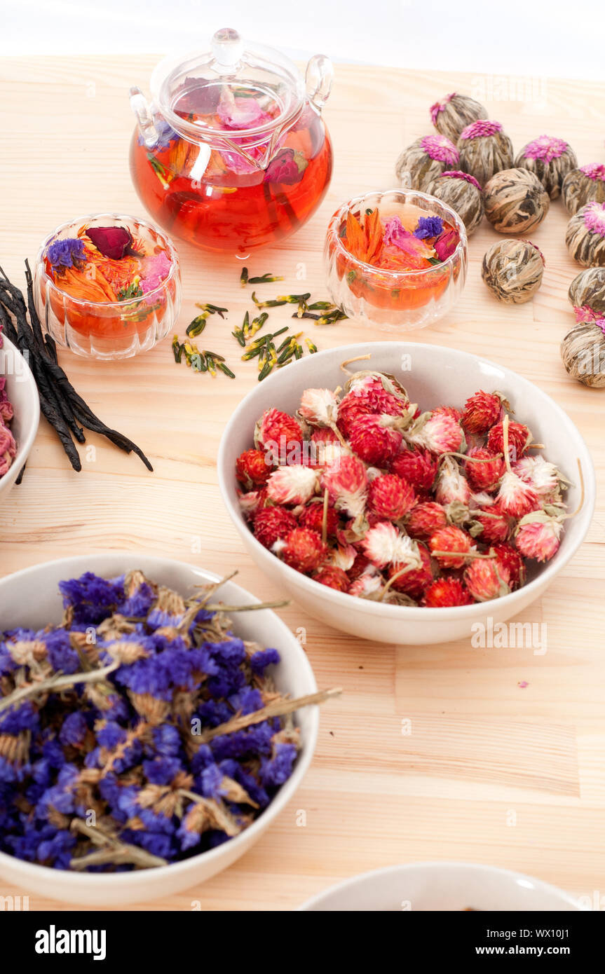 Herbal natural floral tea infusion with dry flowers ingredients Stock ...