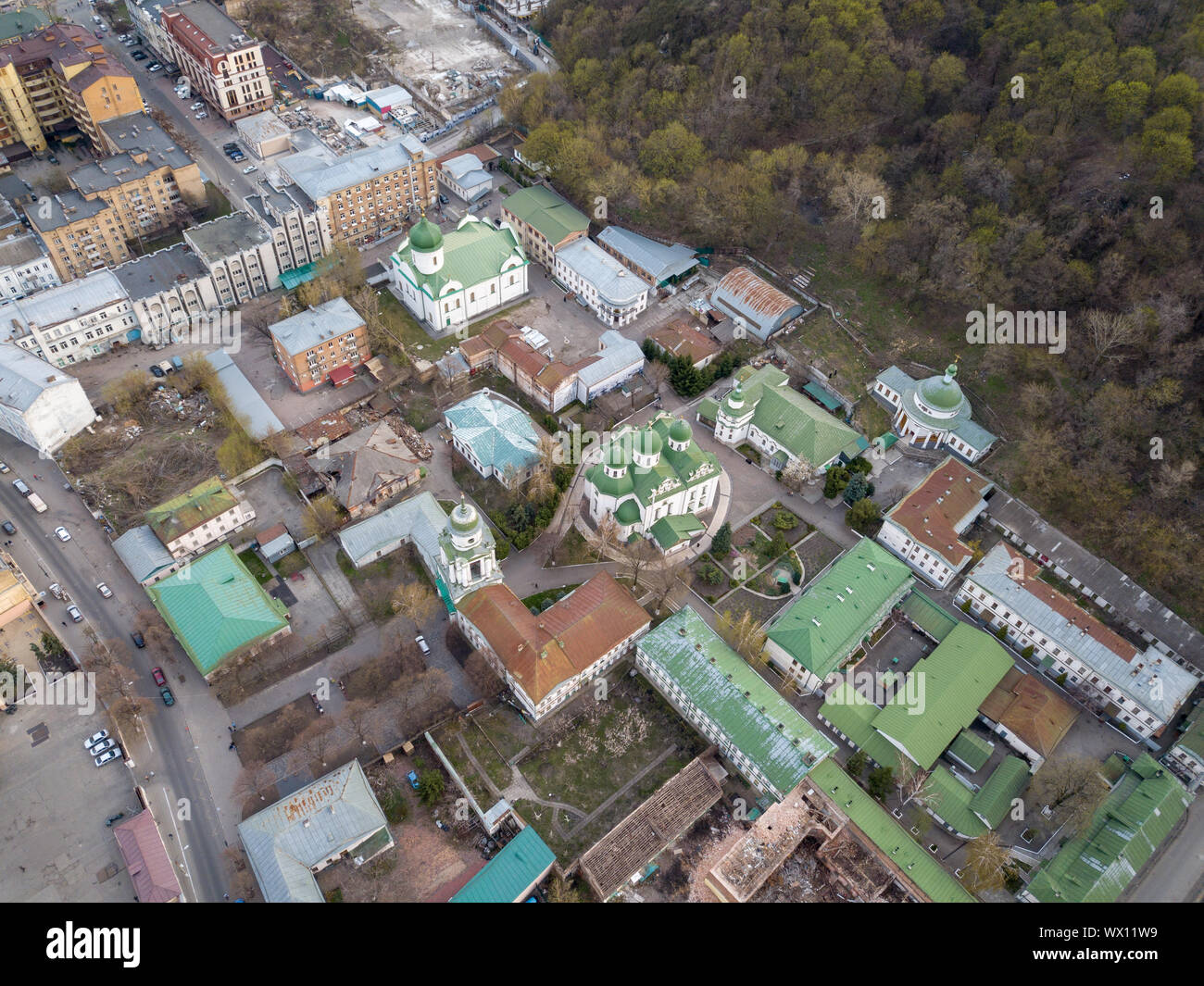 The panoramic bird's eye view from drone to the central historical part ...