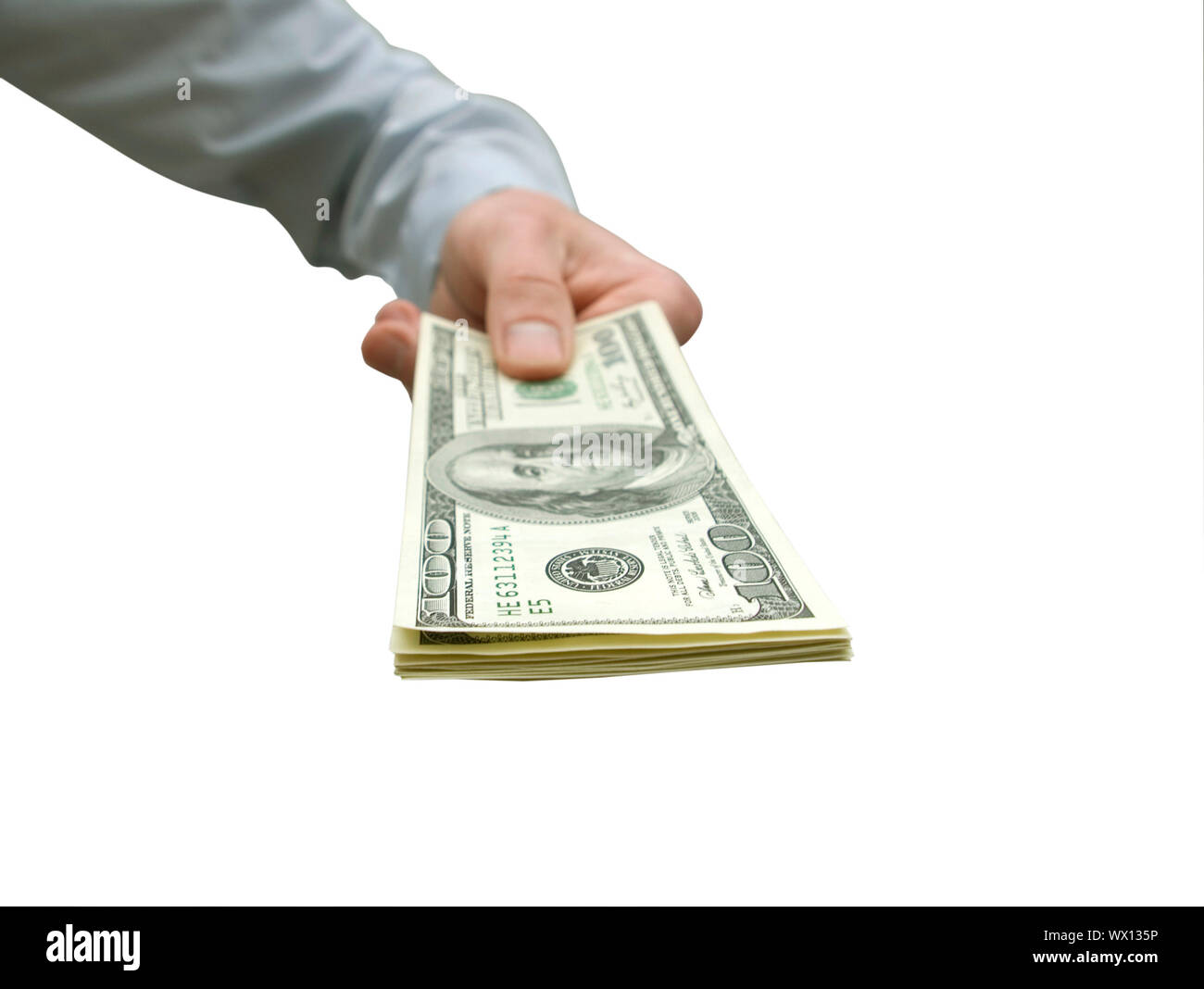 Money in hand isolated on white background Stock Photo - Alamy