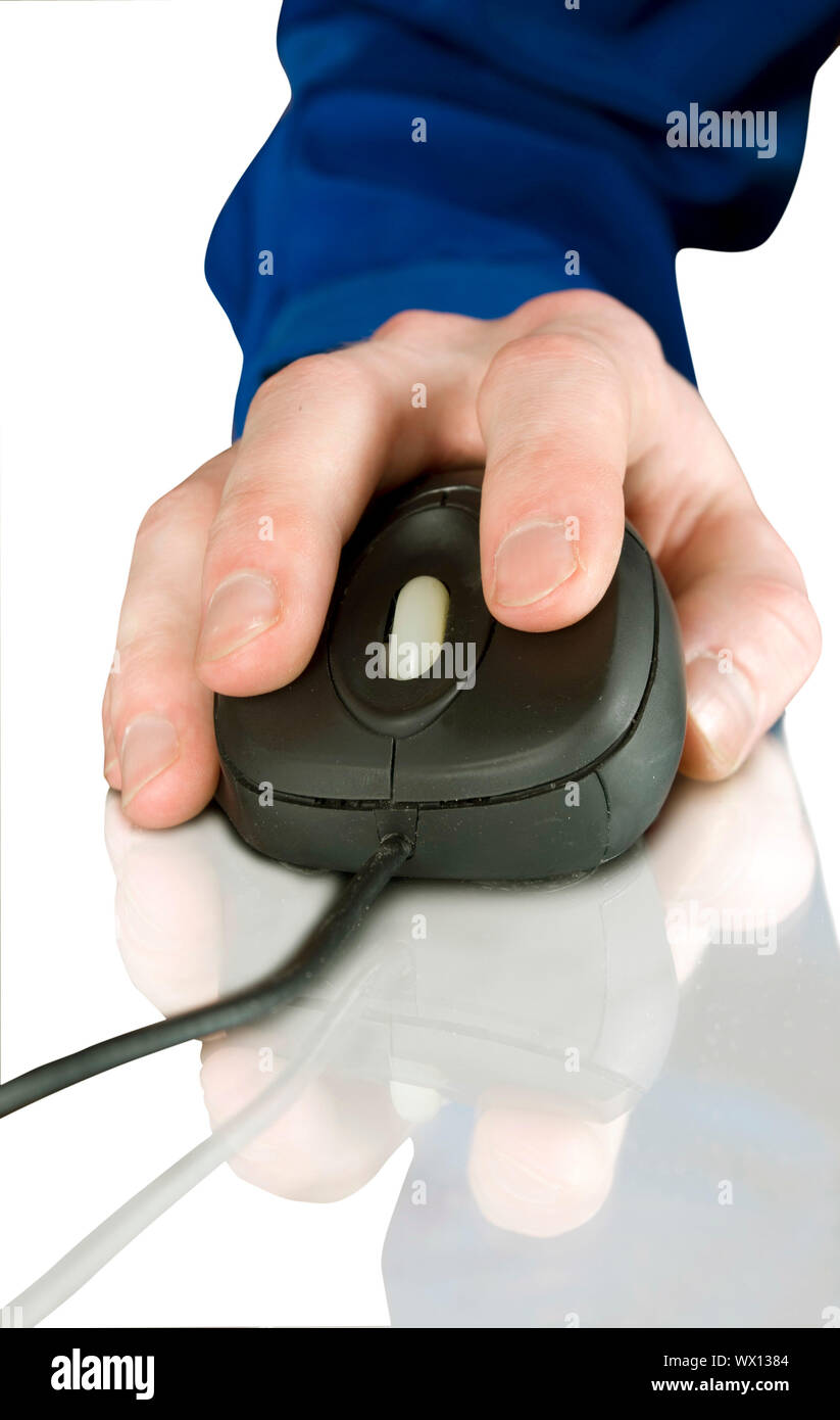 black computer mouse and hand Stock Photo - Alamy