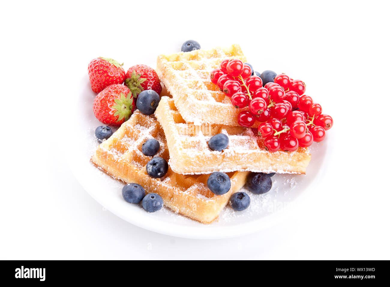 sweet fresh tasty waffles with mixed fruits isolated on white ...