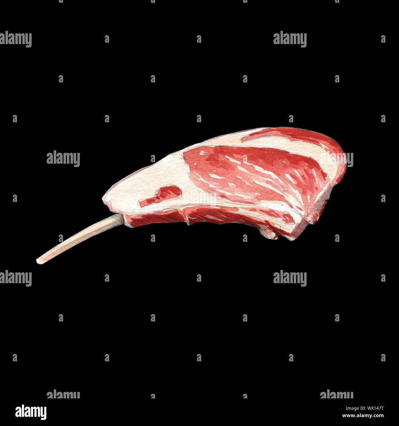 Raw rib meat watercolor illustration on black background Stock Photo ...