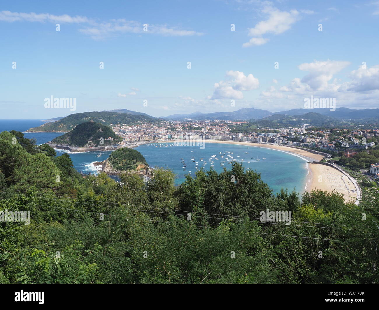 Panoramic view of european San Sebastian bay in Spain with La Concha ...