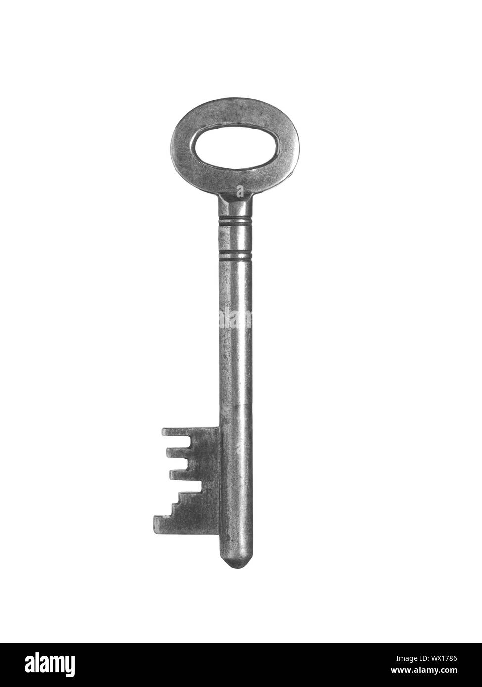 An old silver key isolated on white background Stock Photo - Alamy