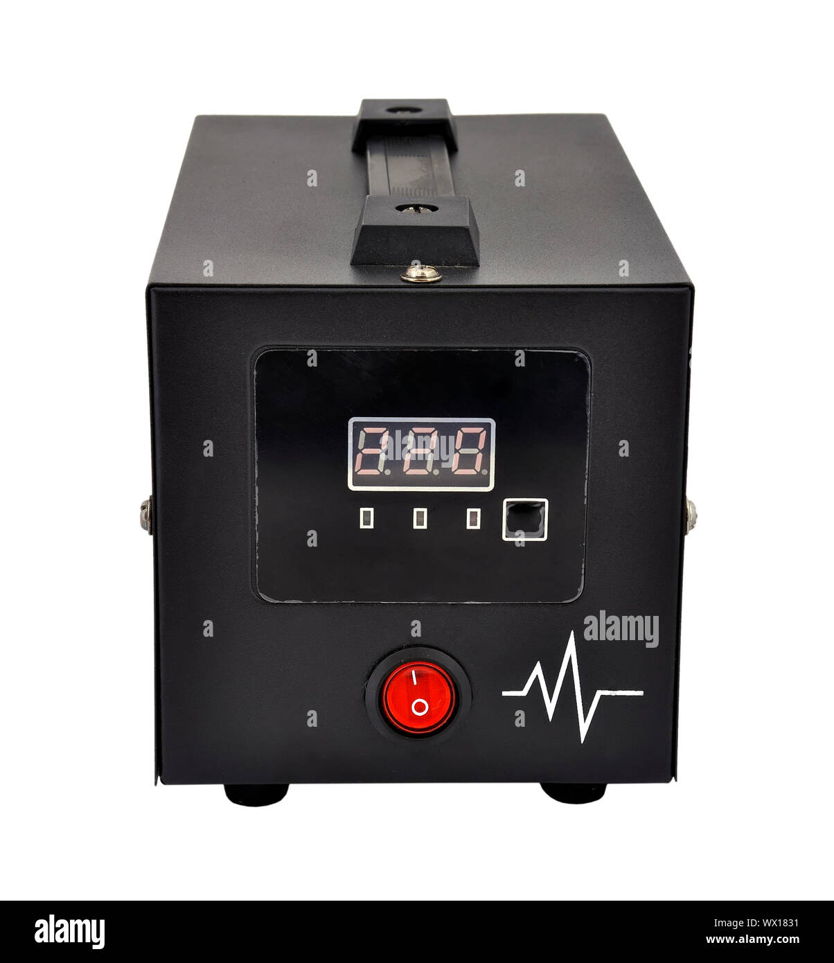 black voltage regulator on a white background Stock Photo - Alamy