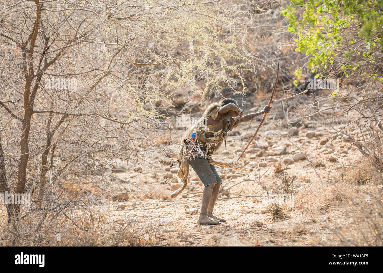 Hadzabe Man Hunting With Bow And Arrow High Resolution Stock ...