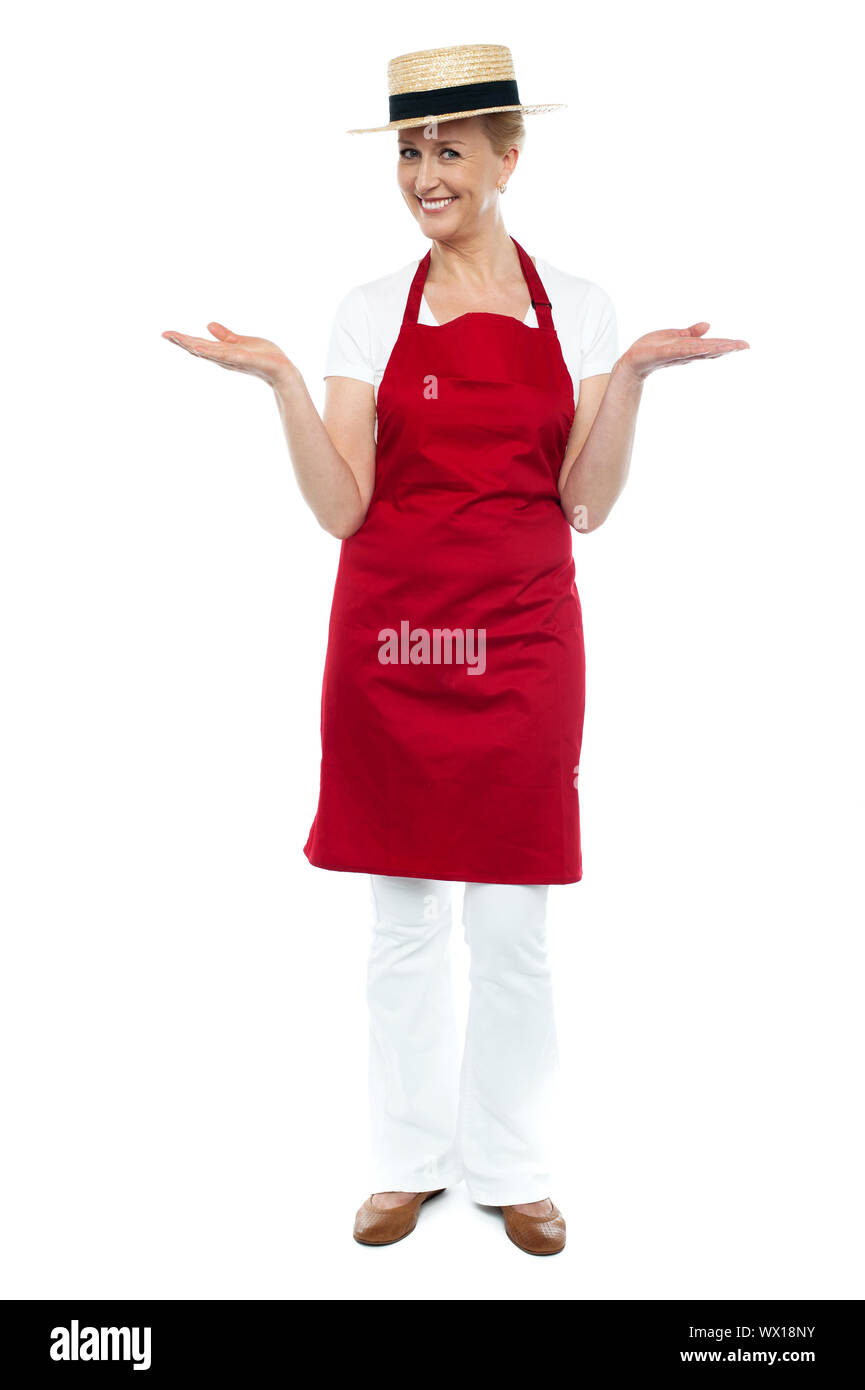 Cool full length portrait of female chef isolated over white Stock ...